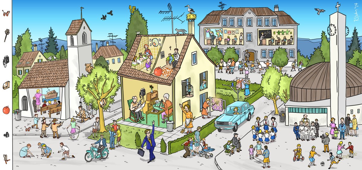 Farbenspiel: Wimmelbild «Generationenbeziehungen»